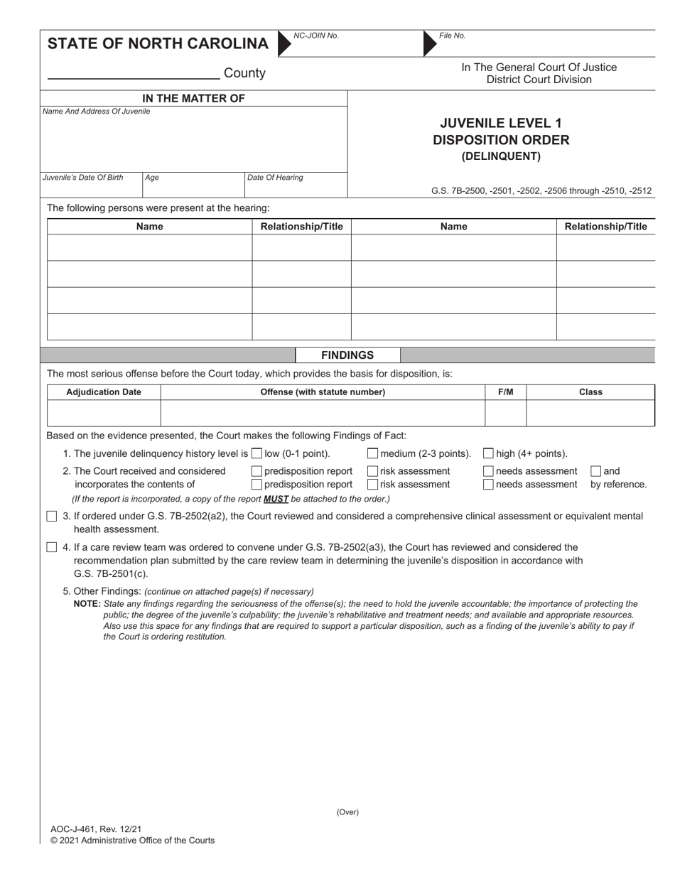 Form AOC-J-461 Download Fillable PDF or Fill Online Juvenile Level 1 ...