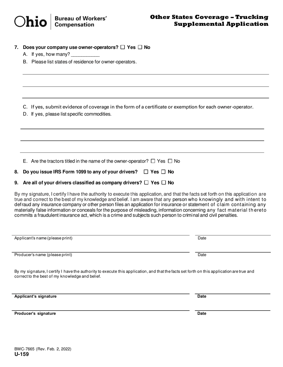 Form U-159 (BWC-7665) Download Printable PDF or Fill Online Other ... Form U-159 (BWC-7665) Download Printable PDF or Fill Online Other ...