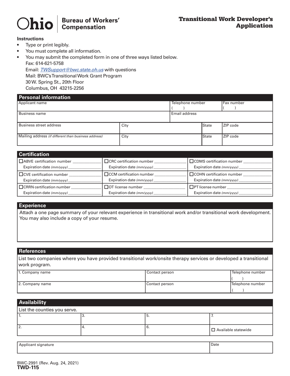 Form TWD-115 (BWC-2991) Download Printable PDF or Fill Online ...