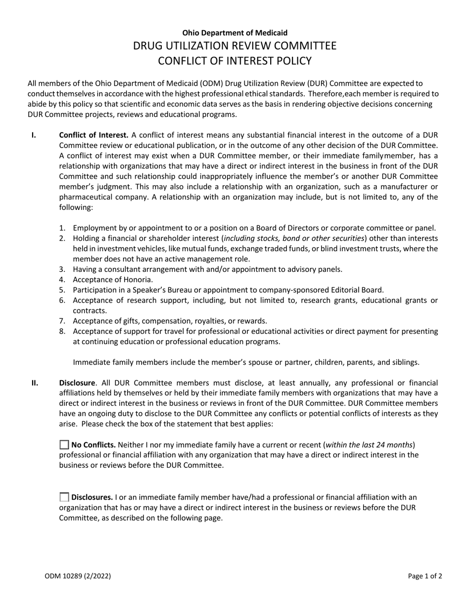 Form ODM10289 - Fill Out, Sign Online and Download Fillable PDF, Ohio ...