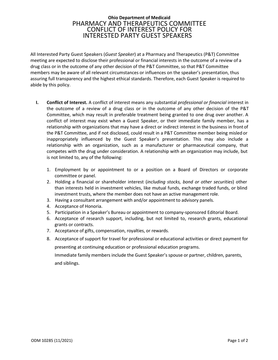 Form ODM10285 - Fill Out, Sign Online and Download Fillable PDF, Ohio ...