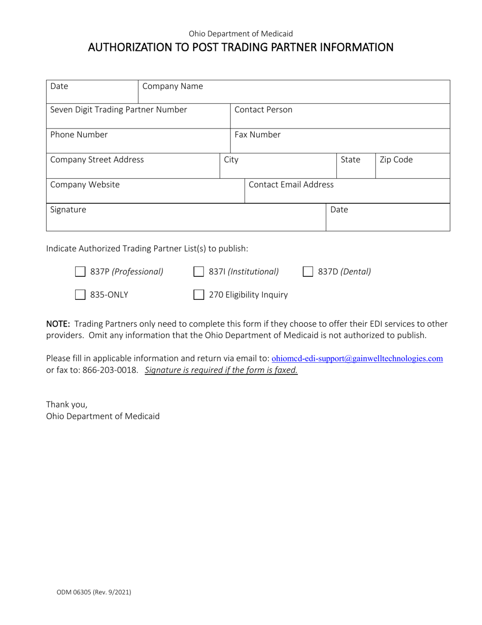 Form ODM06305 Download Fillable PDF or Fill Online Authorization to ...