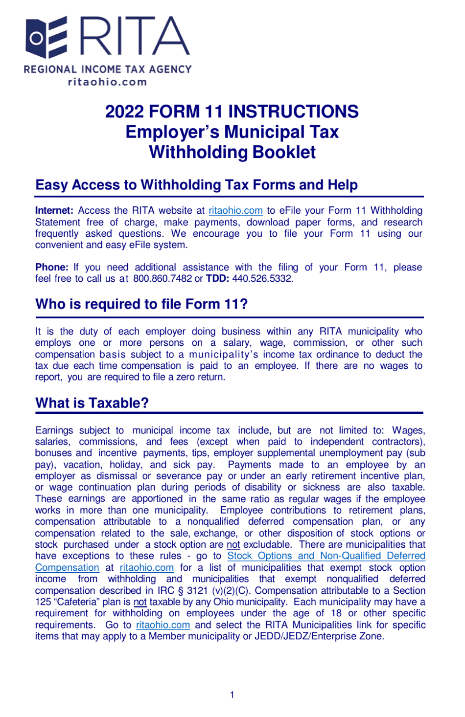 Download Instructions for Form 11 Employer's Municipal Tax Withholding ...