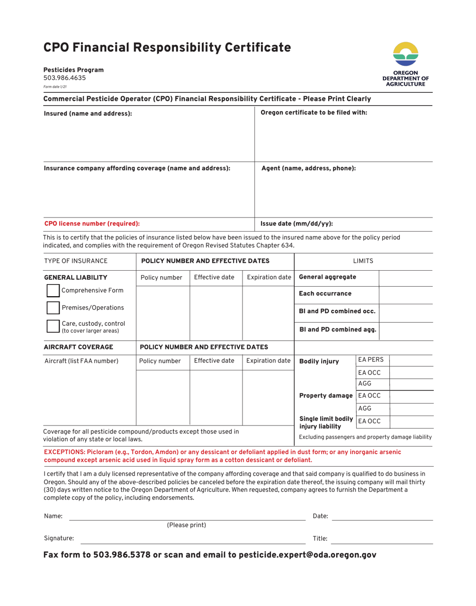 Oregon Cpo Financial Responsibility Certificate - Fill Out, Sign Online ...