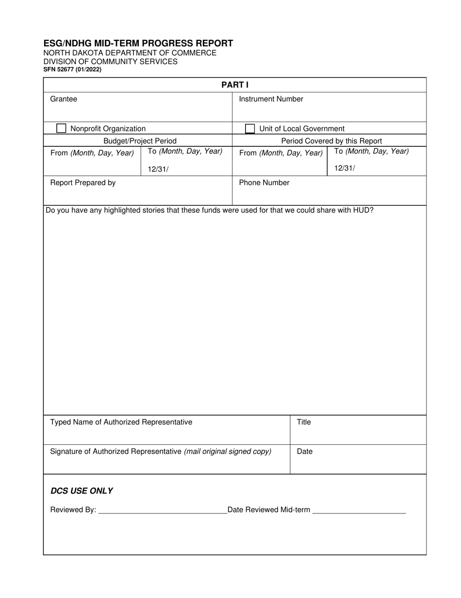 Form SFN52677 Download Fillable PDF or Fill Online Esg/Ndhg Mid-term ...
