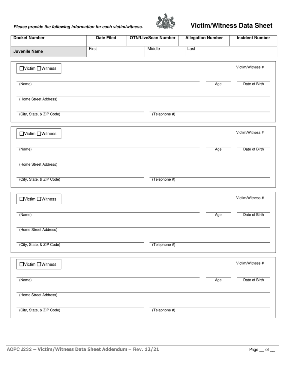 Form AOPC J232 - Fill Out, Sign Online and Download Fillable PDF, Pennsylvania | Templateroller