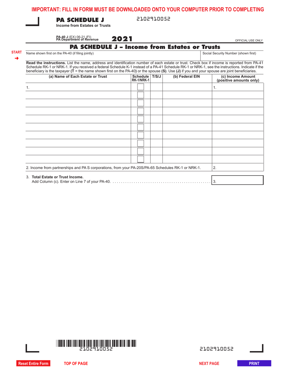 Form PA-40 Schedule J - 2021 - Fill Out, Sign Online and Download ...