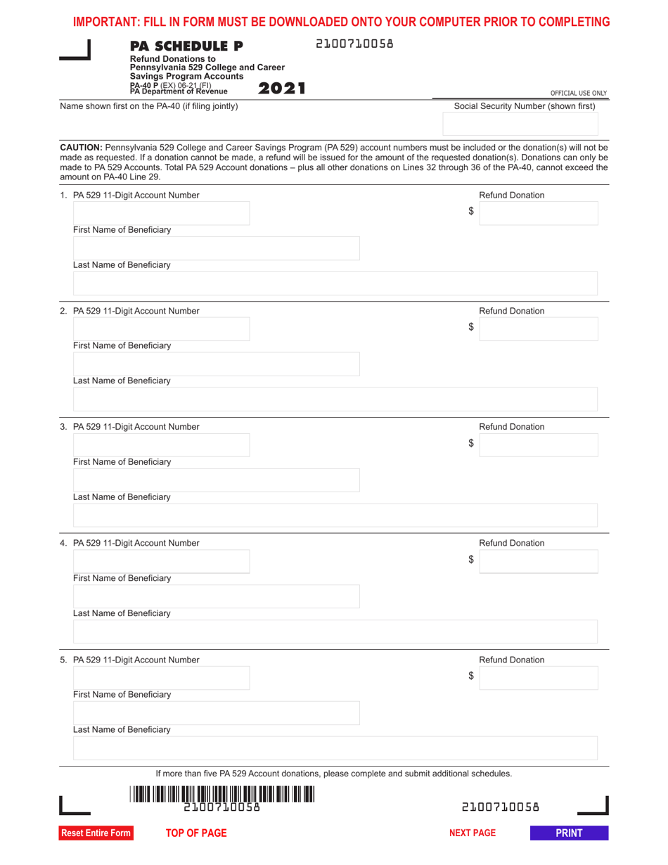Form PA-40 Schedule P - 2021 - Fill Out, Sign Online and Download ...