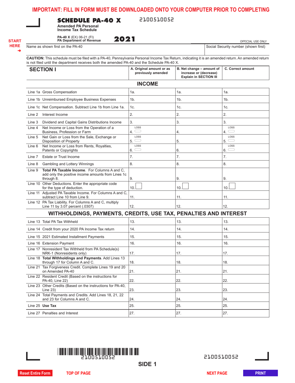 Form PA-40 Schedule X - 2021 - Fill Out, Sign Online and Download ...