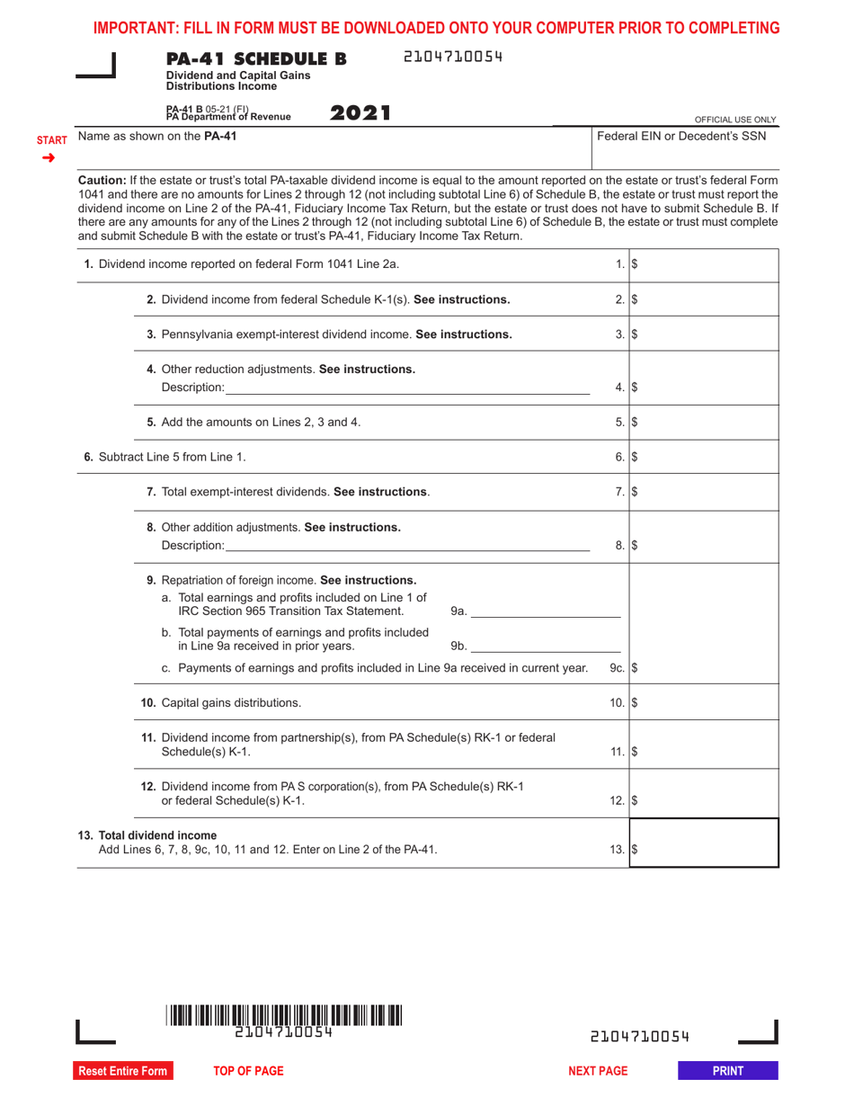 Form PA-41 Schedule B - 2021 - Fill Out, Sign Online and Download ...