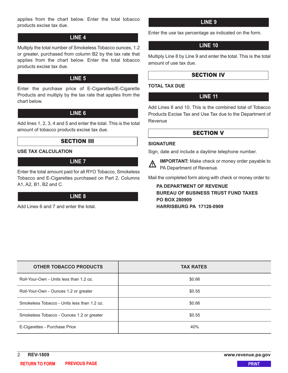 Form REV-1809 Download Fillable PDF or Fill Online Consumer Tobacco ...