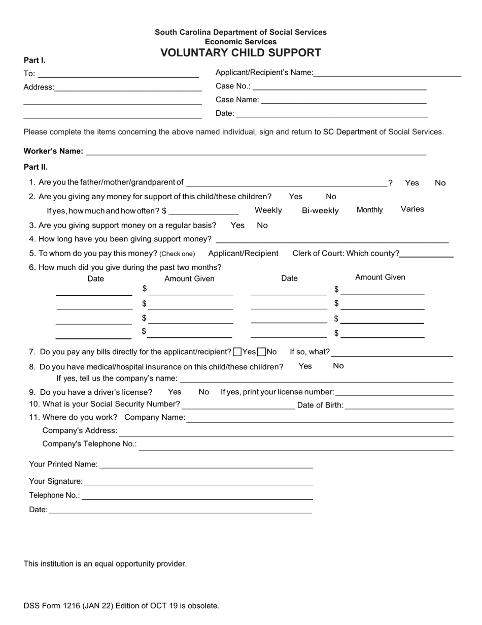 DSS Form 1216 Download Fillable PDF or Fill Online Voluntary Child ...