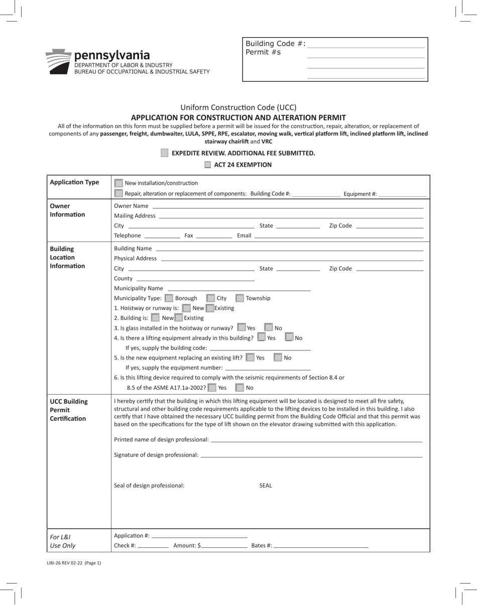 Form LIBI-26 Download Fillable PDF or Fill Online Application for ...