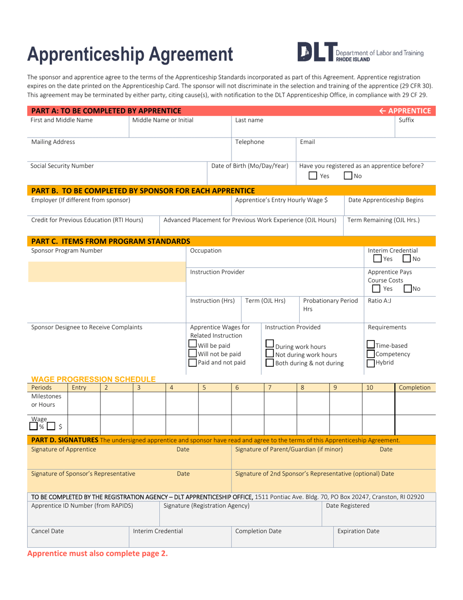 Rhode Island Apprenticeship Agreement Download Fillable PDF ...