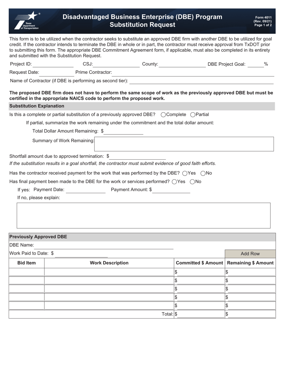 Form 4011 - Fill Out, Sign Online and Download Fillable PDF, Texas ...
