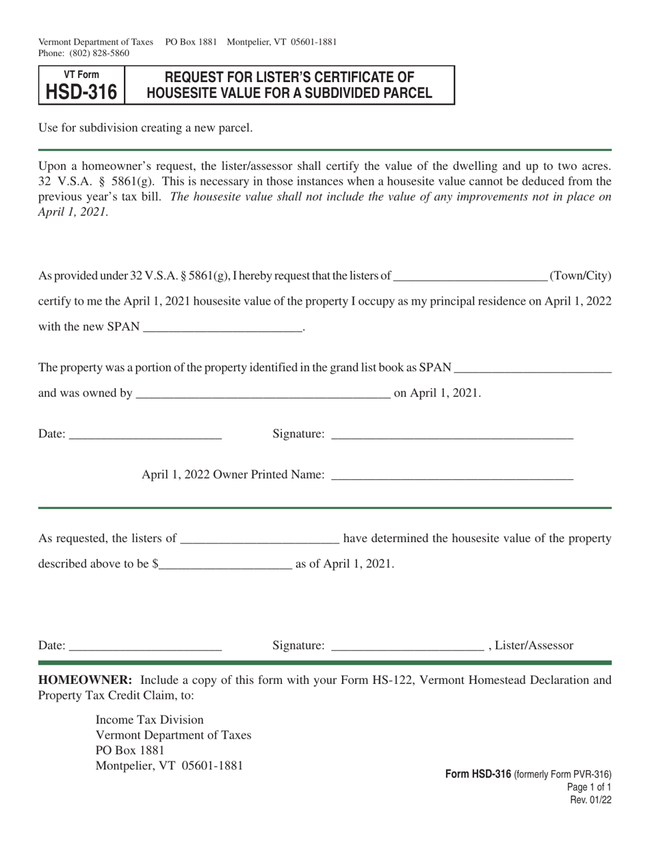 VT Form HSD-316 - Fill Out, Sign Online and Download Printable PDF ...