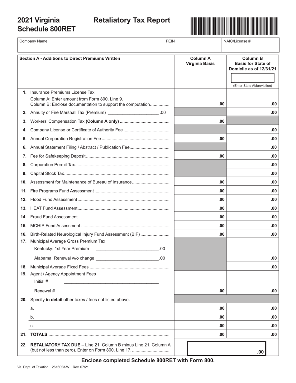 2021 Virginia Retaliatory Tax Report - Fill Out, Sign Online and ...