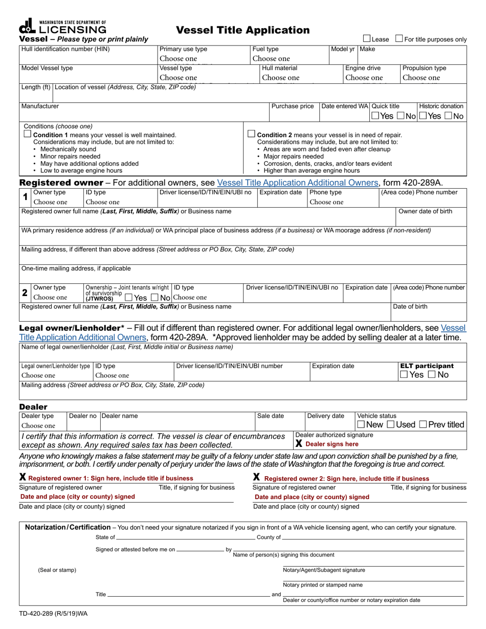 Form TD-420-289 - Fill Out, Sign Online and Download Fillable PDF ...