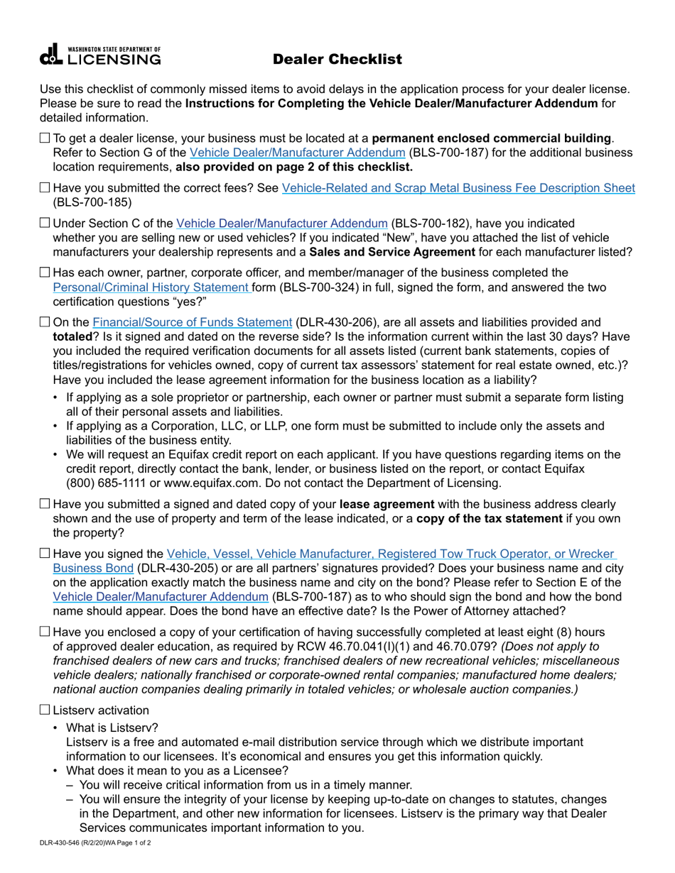 Form DLR-430-546 - Fill Out, Sign Online and Download Fillable PDF ...
