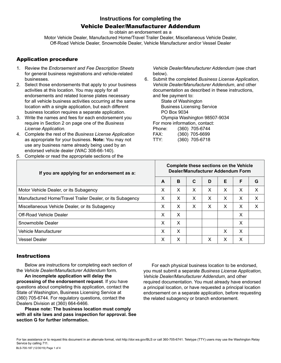 Download Instructions for Form BLS700 182 Vehicle Dealer/Manufacturer ...
