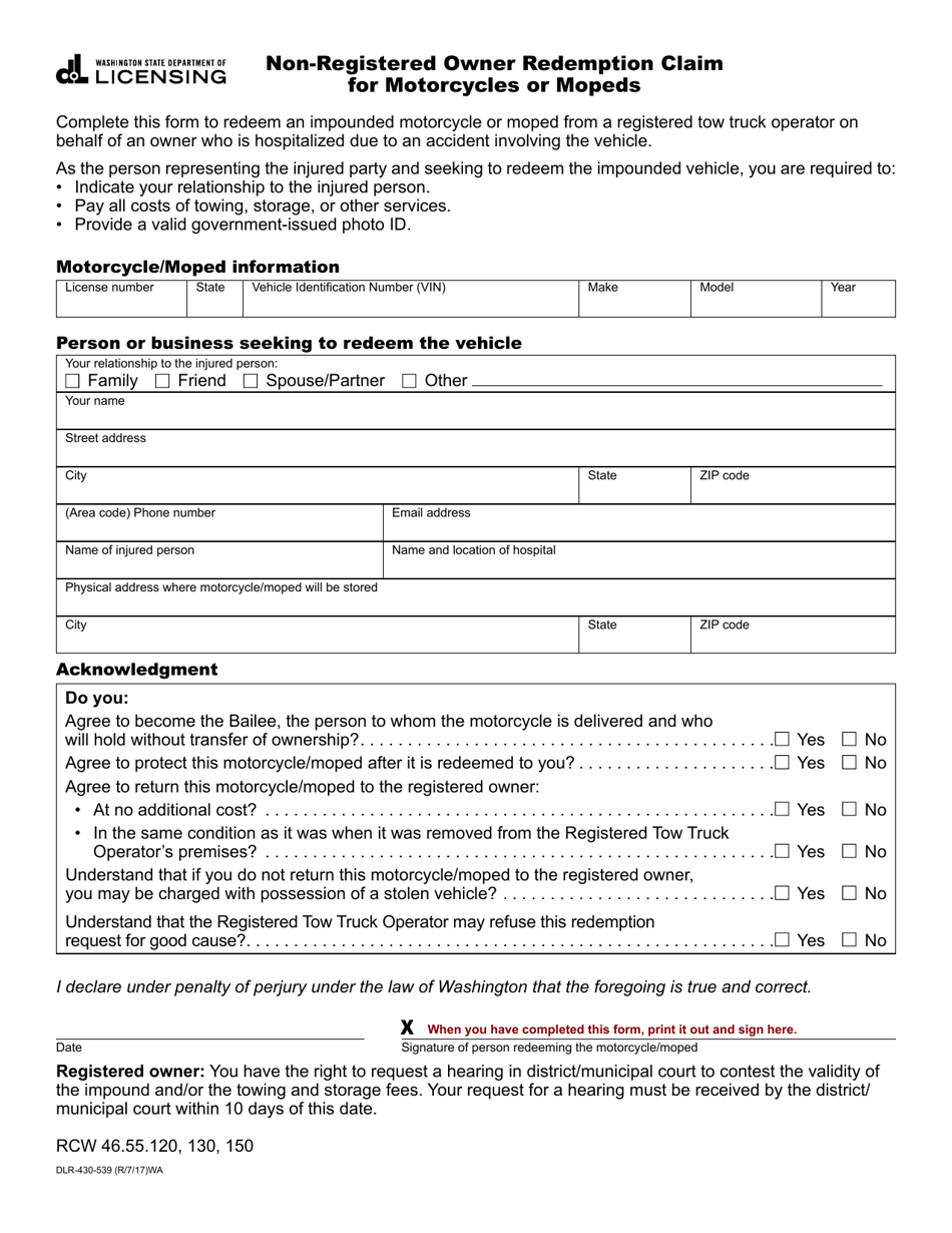 Form DLR-430-539 - Fill Out, Sign Online and Download Fillable PDF ...