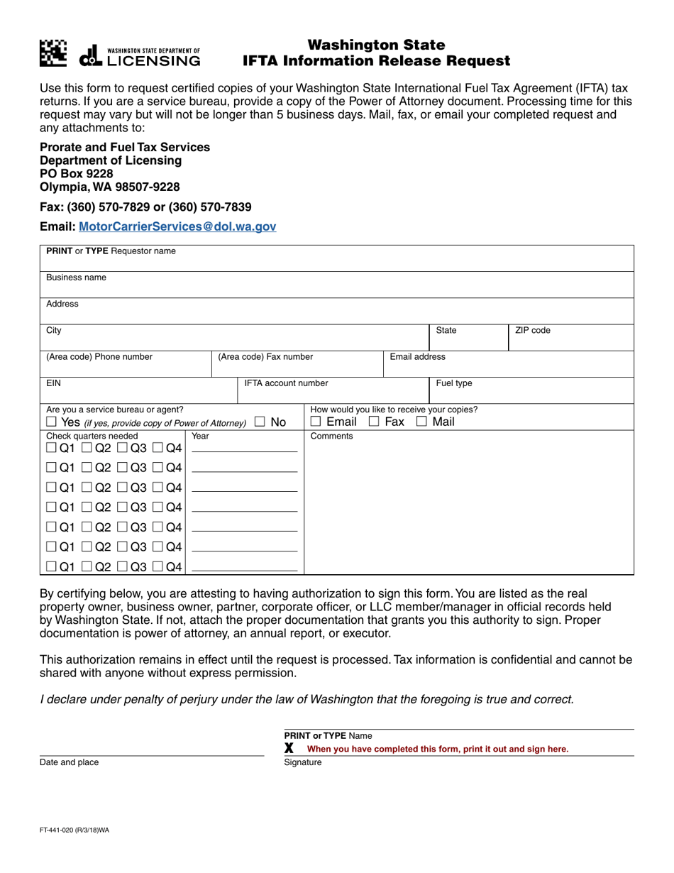 Form FT-441-020 - Fill Out, Sign Online and Download Fillable PDF ...