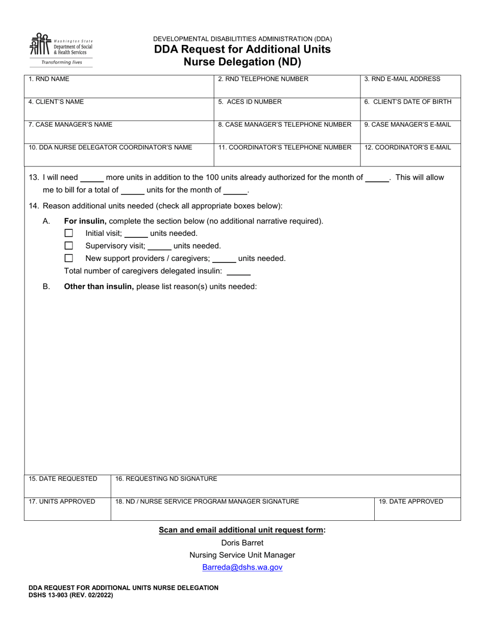 DSHS Form 13-903 Download Fillable PDF or Fill Online Dda Request for ...
