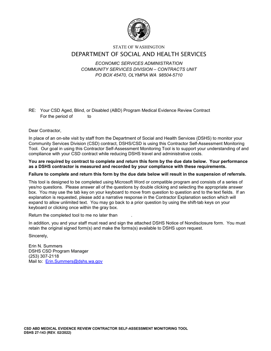 DSHS Form 27-143 Download Printable PDF or Fill Online Csd Abd Program ...