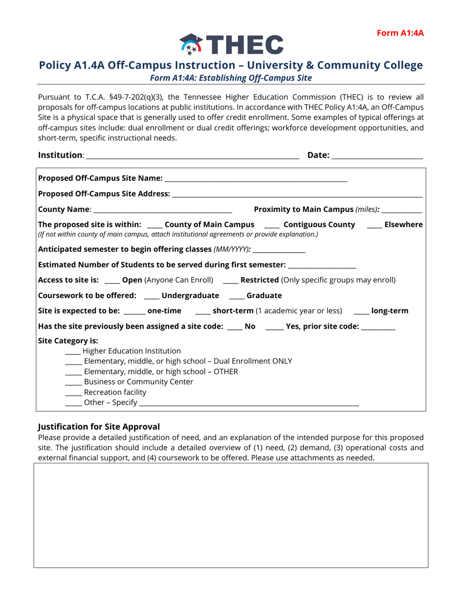 Form A1:4A - Fill Out, Sign Online and Download Fillable PDF, Tennessee ...
