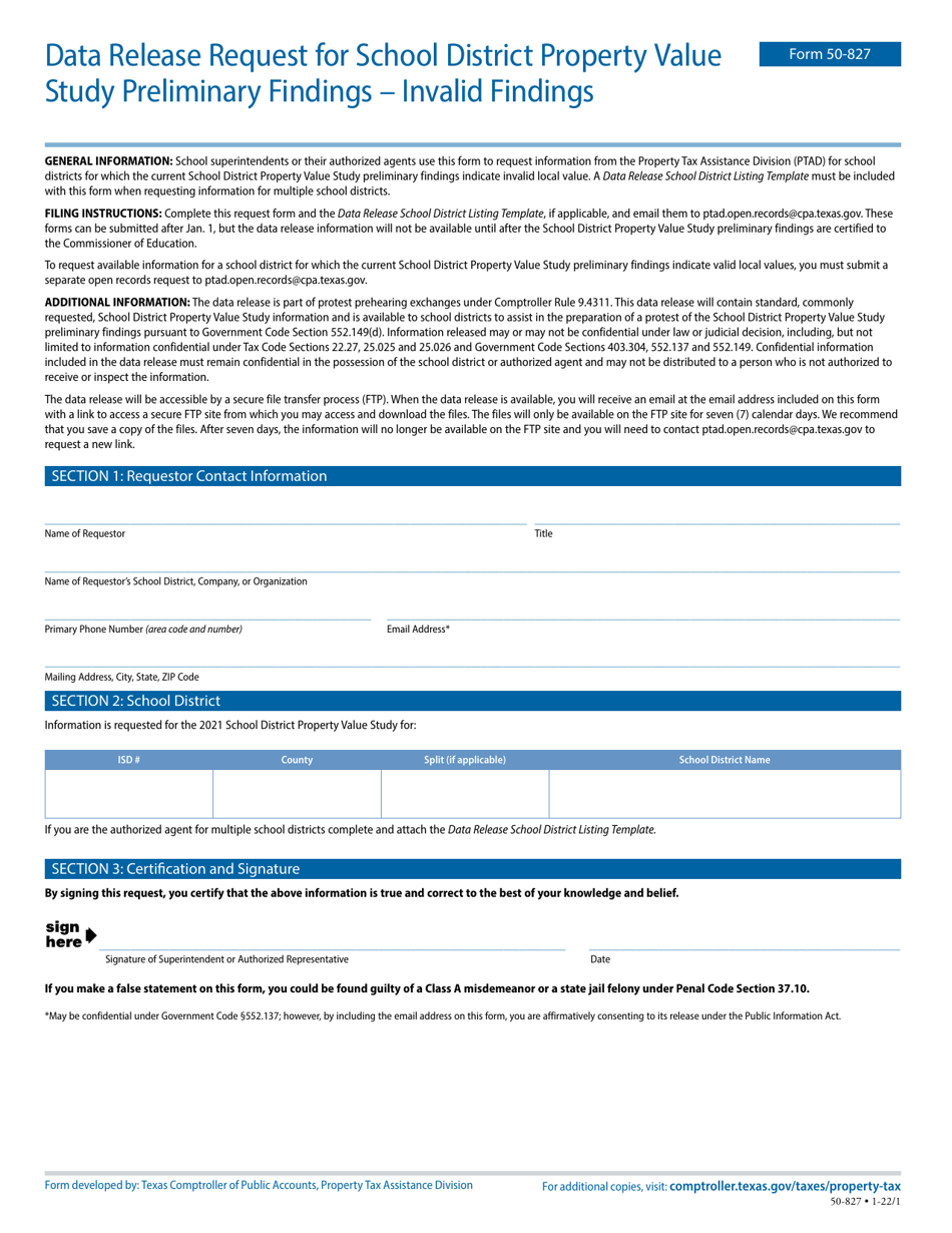 Form 50-827 - Fill Out, Sign Online and Download Fillable PDF, Texas ...