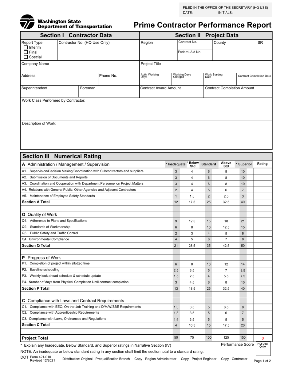 DOT Form 421-010 - Fill Out, Sign Online and Download Fillable PDF ...