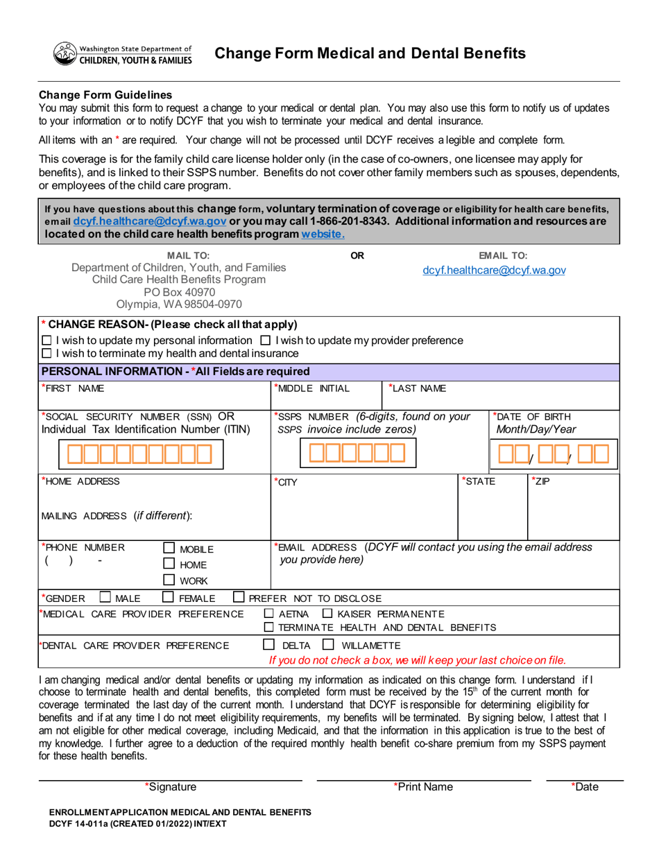 DCYF Form 14-011A - Fill Out, Sign Online and Download Fillable PDF ...