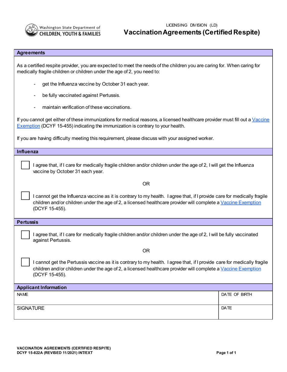 DCYF Form 15-822A - Fill Out, Sign Online and Download Fillable PDF ...