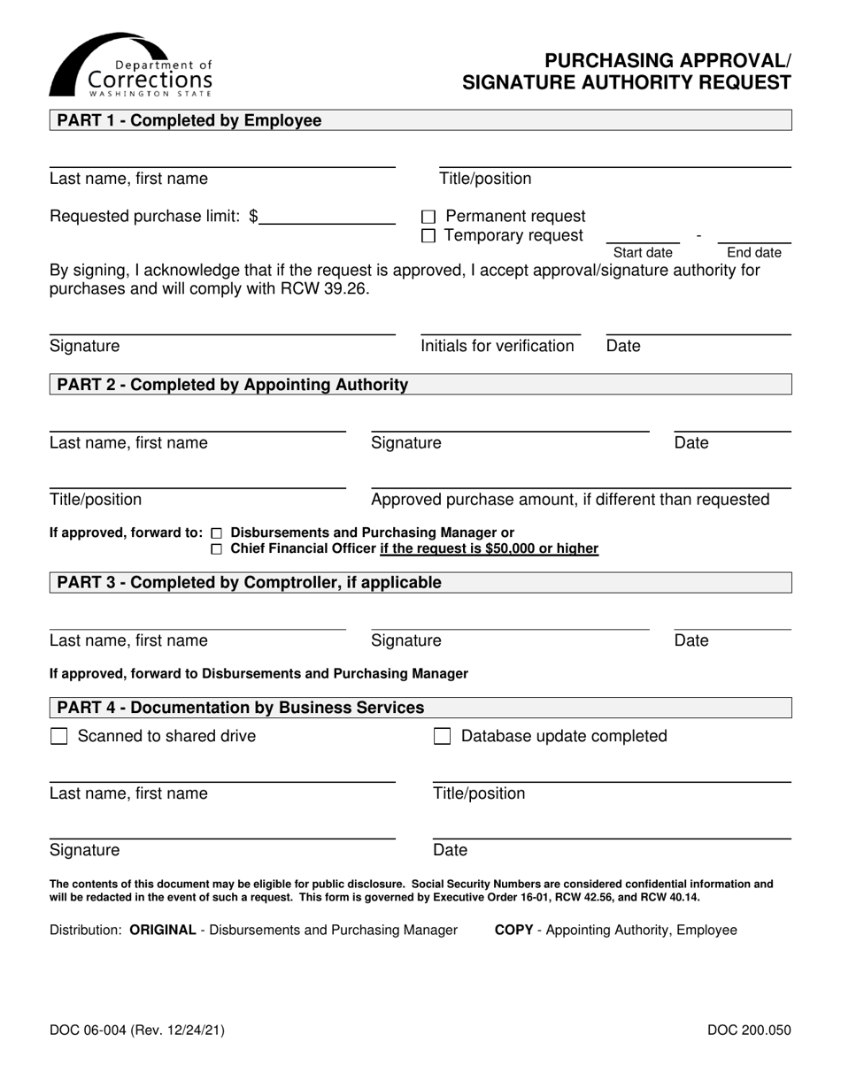 Form DOC06-004 Download Printable PDF or Fill Online Purchasing ...