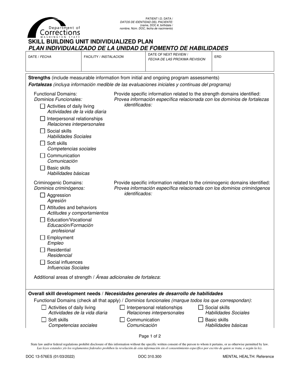 Form DOC13-576ES Download Printable PDF or Fill Online Skill Building ...