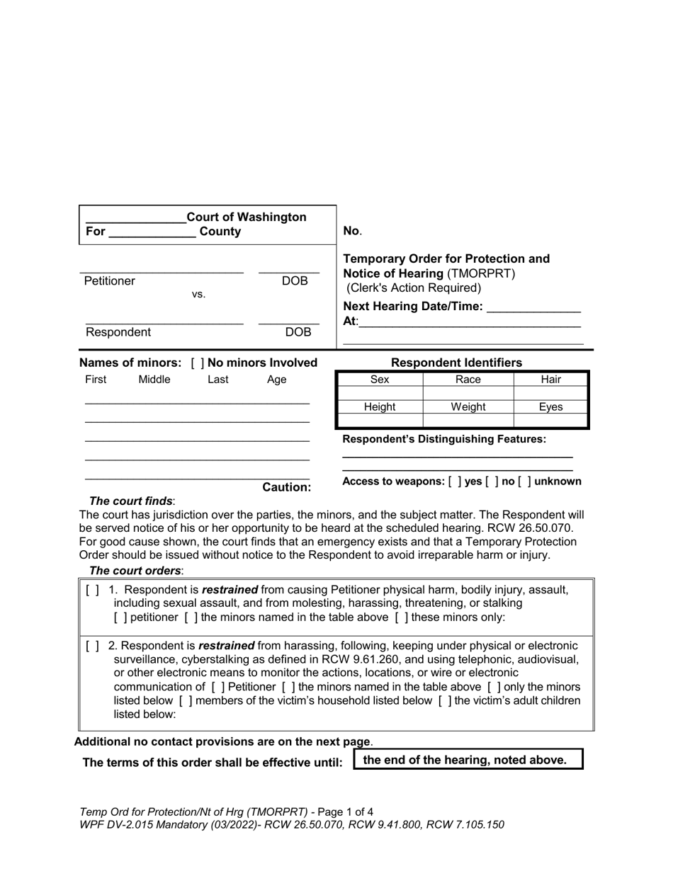 Form WPF DV-2.015 Download Printable PDF or Fill Online Temporary Order ...