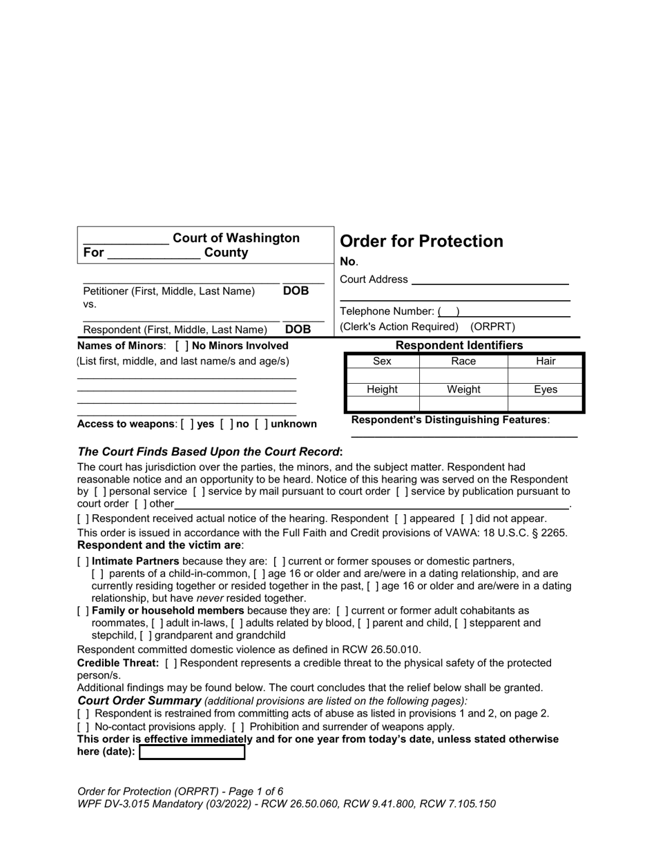 Form WPF DV-3.015 Download Printable PDF or Fill Online Order for ...