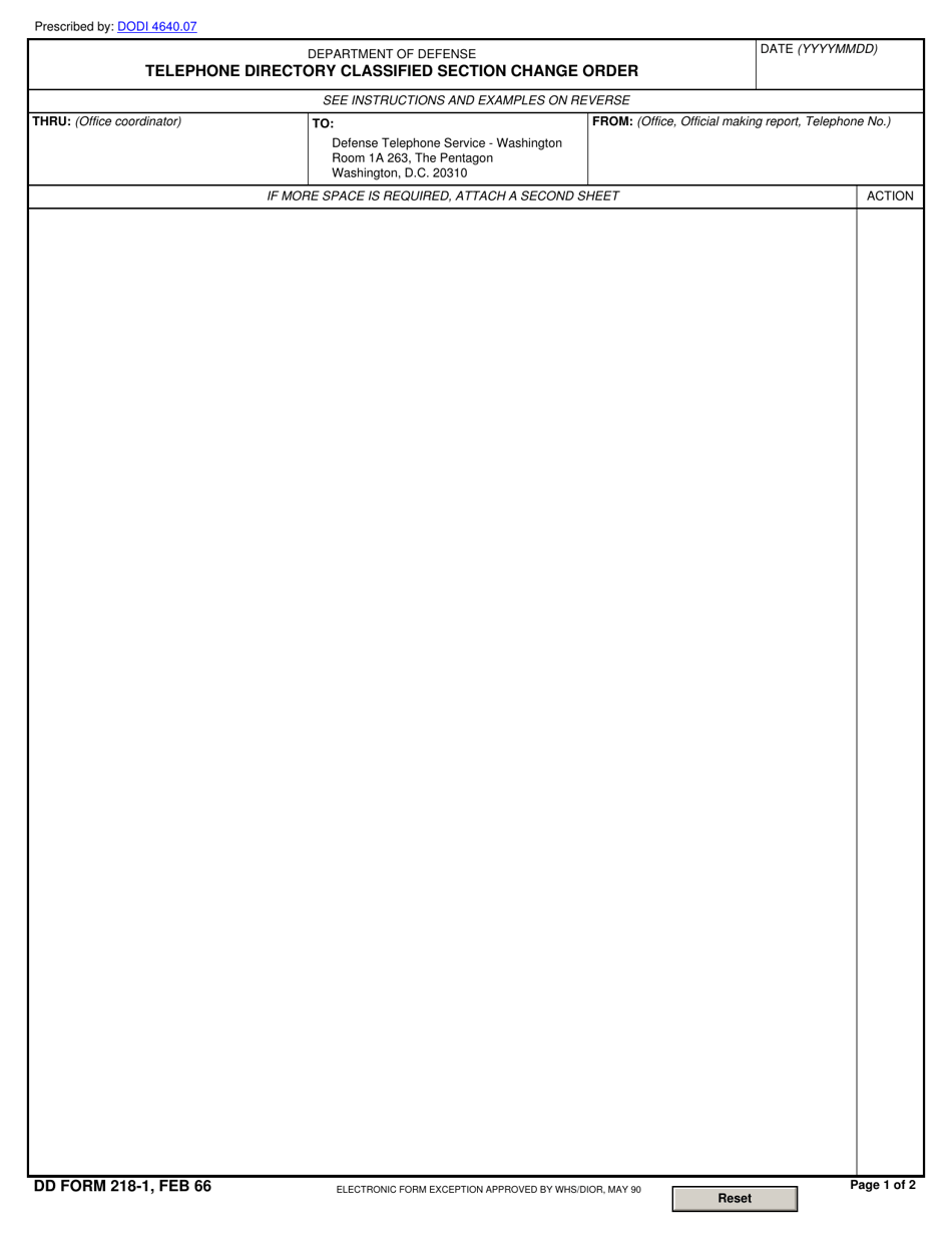 DD Form 218-1 - Fill Out, Sign Online and Download Fillable PDF ...