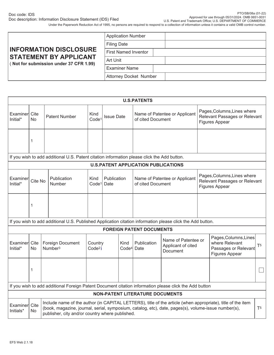 Form PTO/SB/08A Download Fillable PDF or Fill Online Information ...