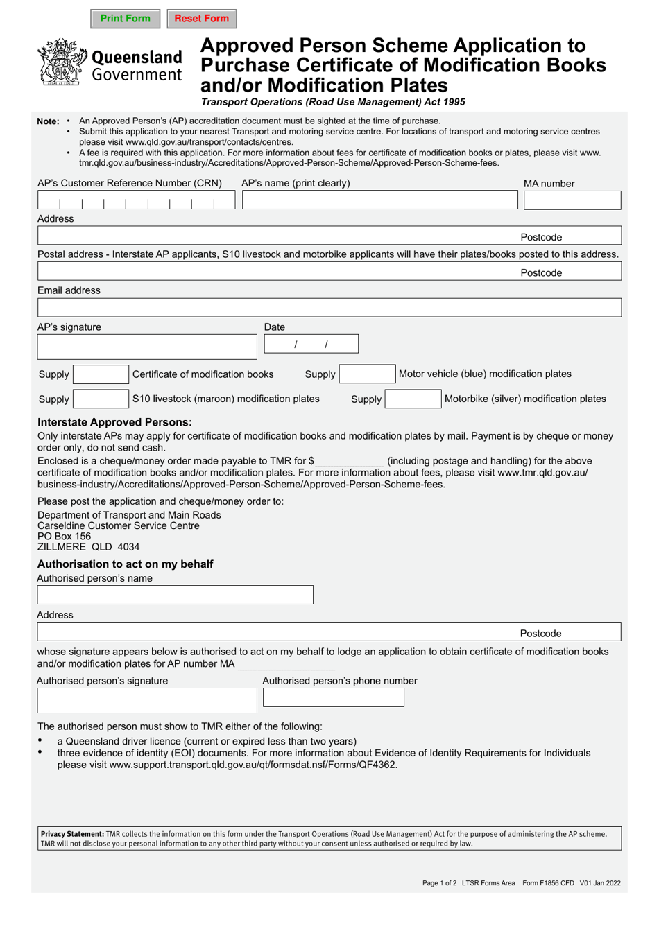 Form F1856 Download Fillable PDF or Fill Online Approved Person Scheme ...