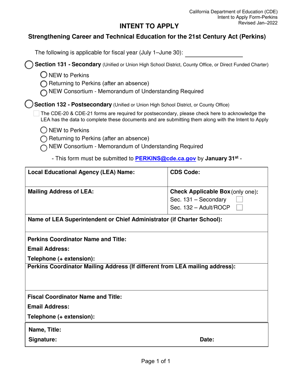 California Intent to Apply - Strengthening Career and Technical ...