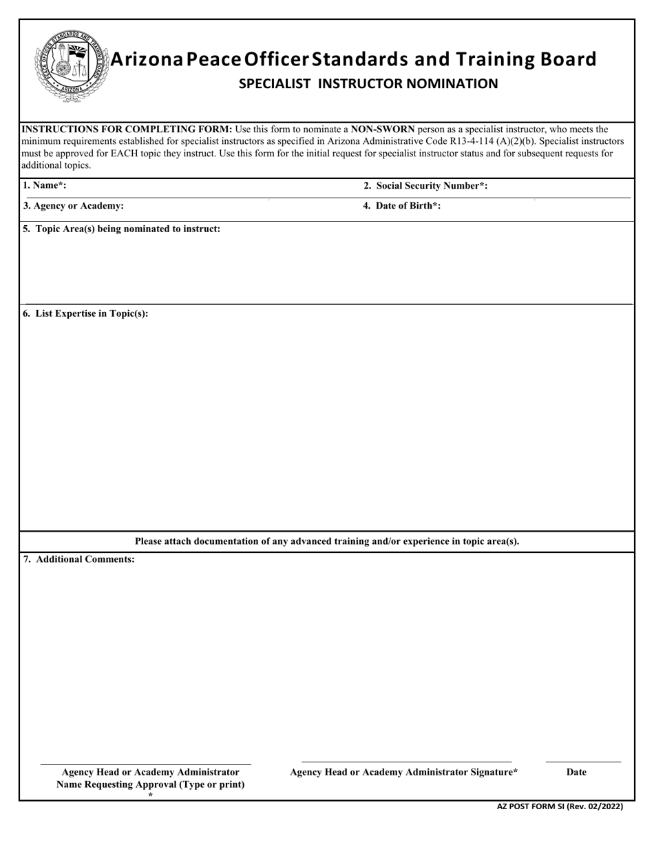 AZPOST Form SI - Fill Out, Sign Online and Download Fillable PDF ...