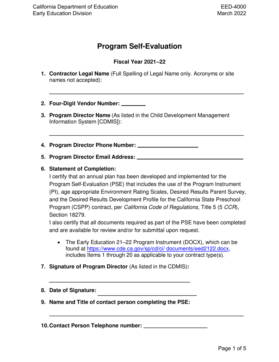 Form EED-4000 - 2022 - Fill Out, Sign Online and Download Fillable PDF ...