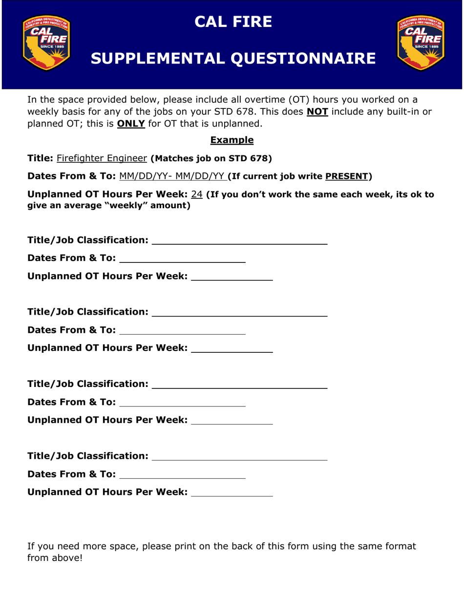 California Supplemental Questionnaire - Fill Out, Sign Online and ...