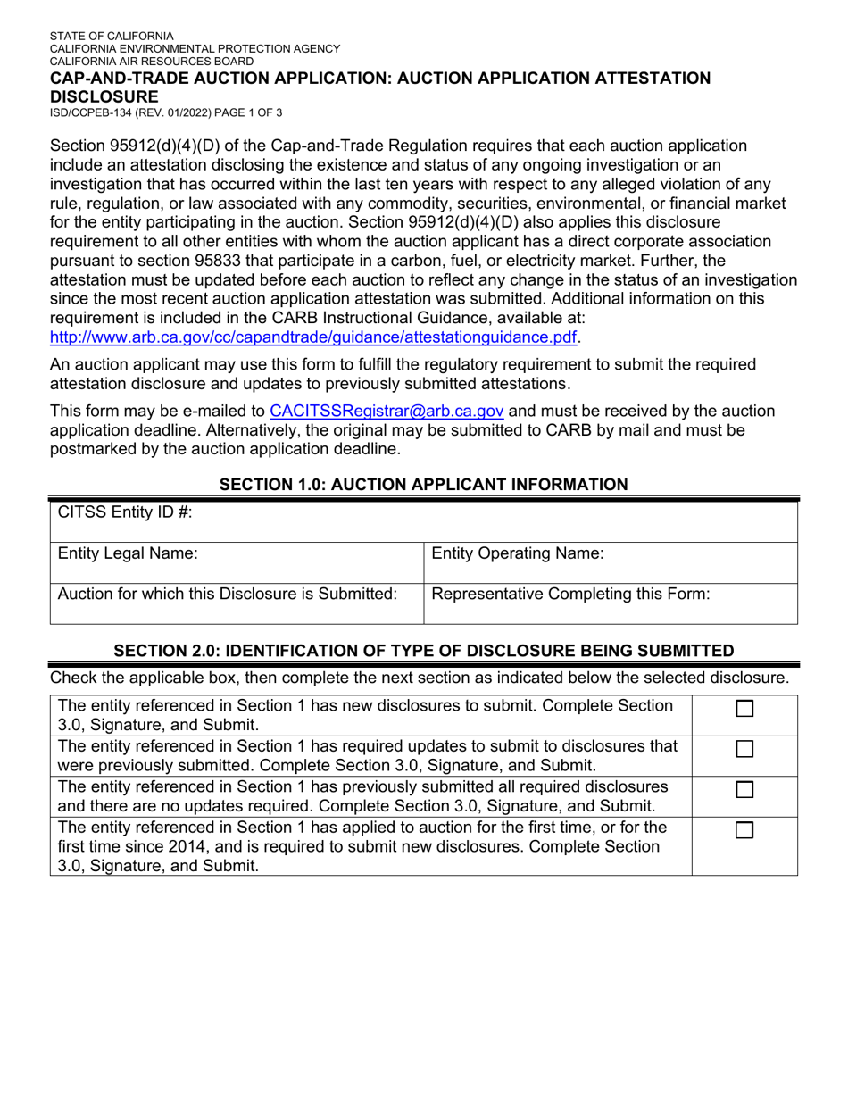 Form ISD/CCPEB-134 Download Fillable PDF or Fill Online CAP-And-Trade ...