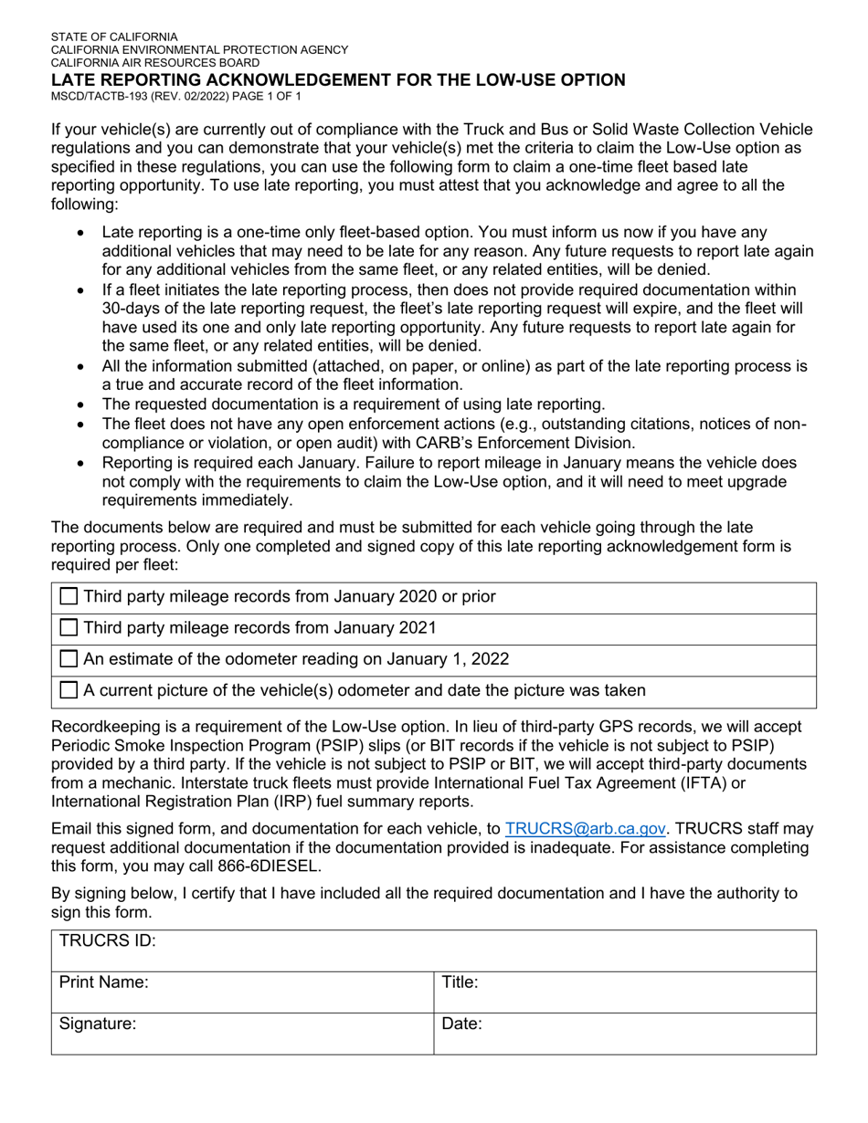Form MSCD/TACTB-193 - Fill Out, Sign Online and Download Fillable PDF ...