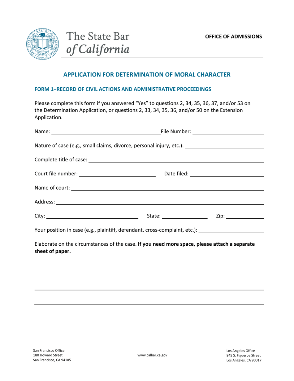 Form 1 - Fill Out, Sign Online and Download Fillable PDF, California ...