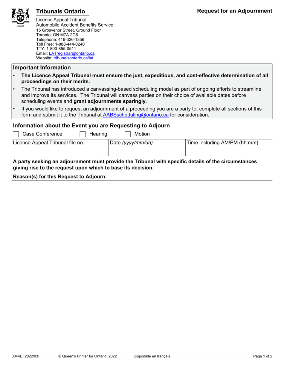 Form 3044E - Fill Out, Sign Online and Download Fillable PDF, Ontario ...