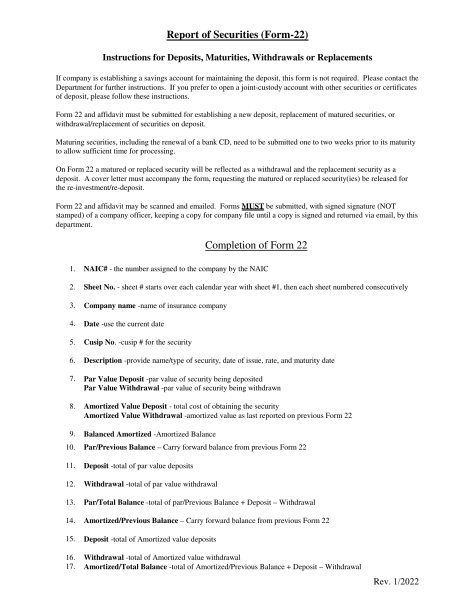 Download Instructions for Form 22, State Form 37207 Report of ...
