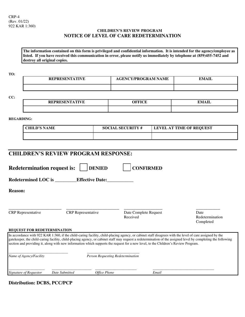 Form CRP-4 - Fill Out, Sign Online and Download Printable PDF, Kentucky ...